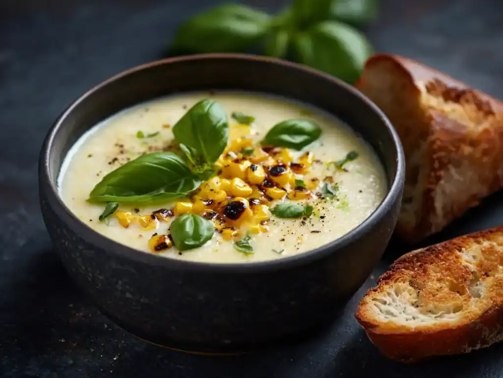 Refreshing Cold Corn Soup with Fresh Sweet Corn & Basil
