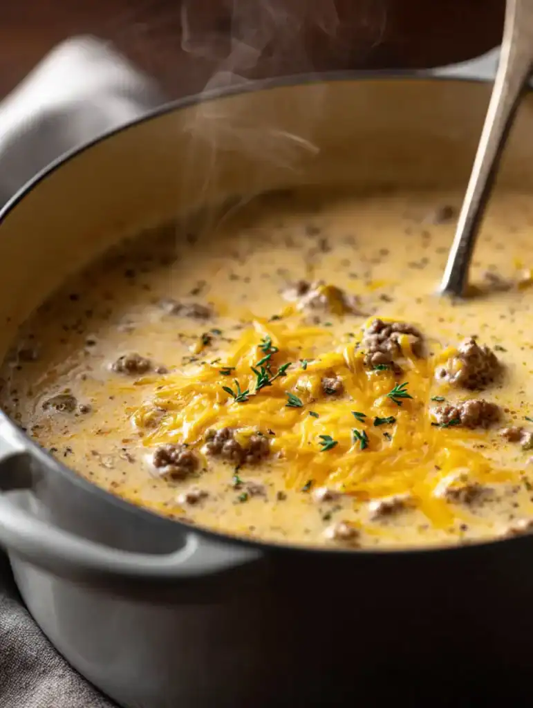 Simple Cheeseburger Soup Recipe with Ground Beef