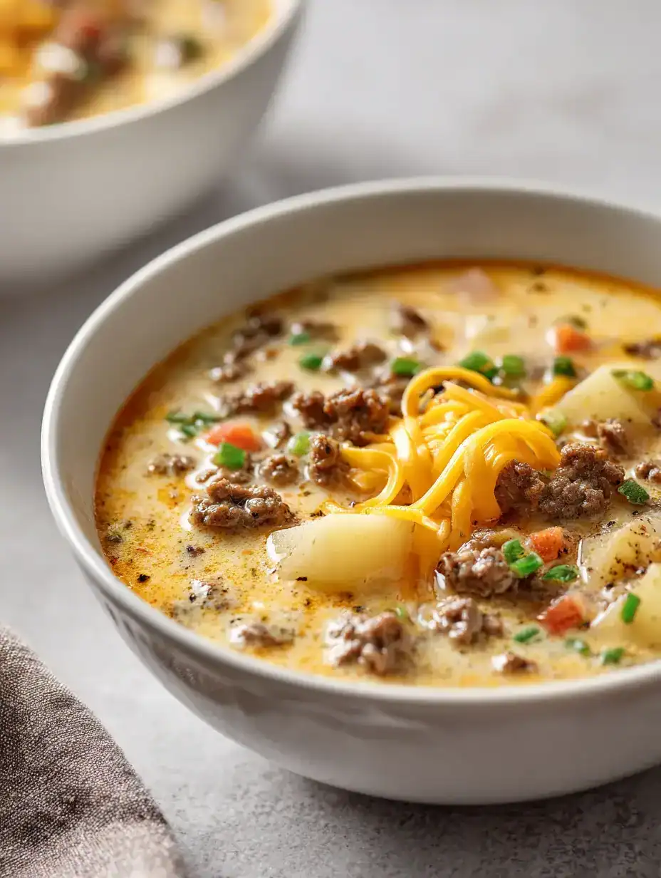 Simple Cheeseburger Soup Recipe with Ground Beef