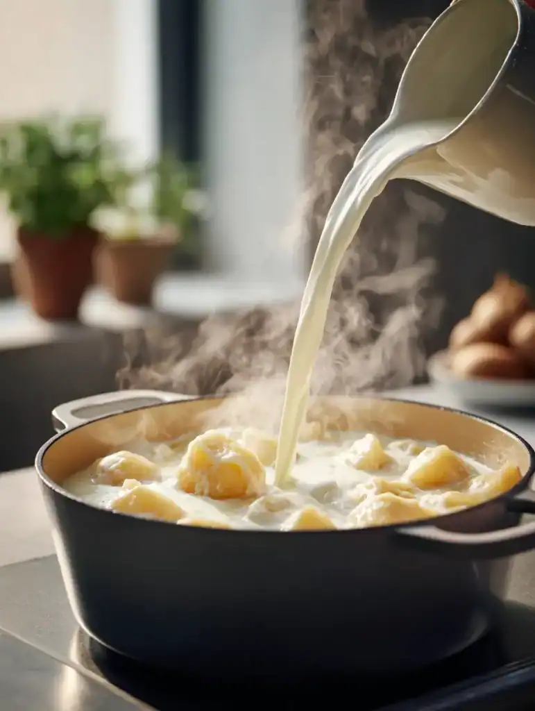 Warm Homemade Knoephla Soup with Classic Dumplings