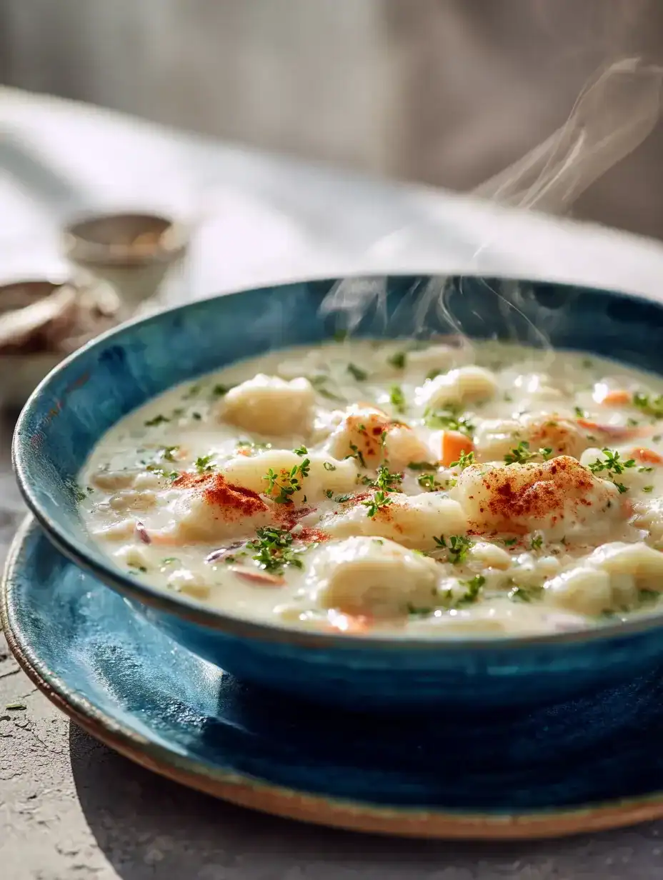 Warm Homemade Knoephla Soup with Classic Dumplings