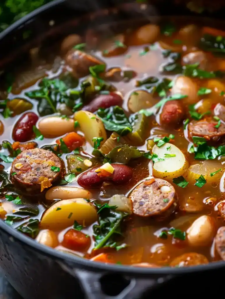 Savory Swamp Soup Recipe with Spinach and Sausage